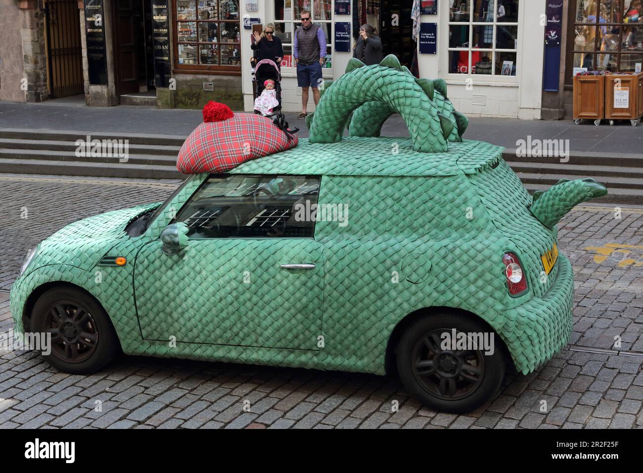 Mini Cooper in Nessy look as advertising stunt, High Street, Edinburgh ...