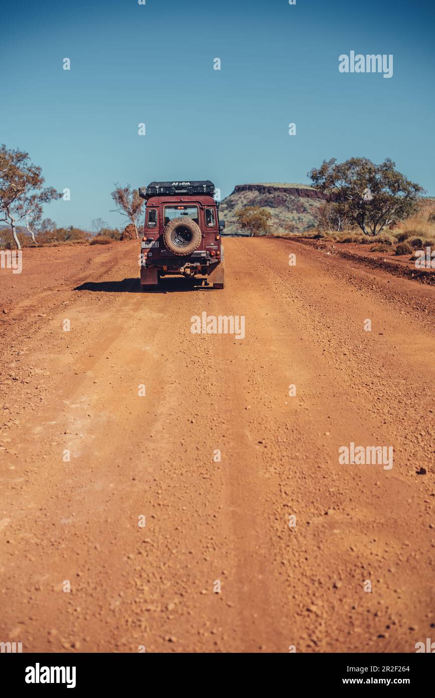 Off-road vehicle in Karijini National Park in Western Australia ...