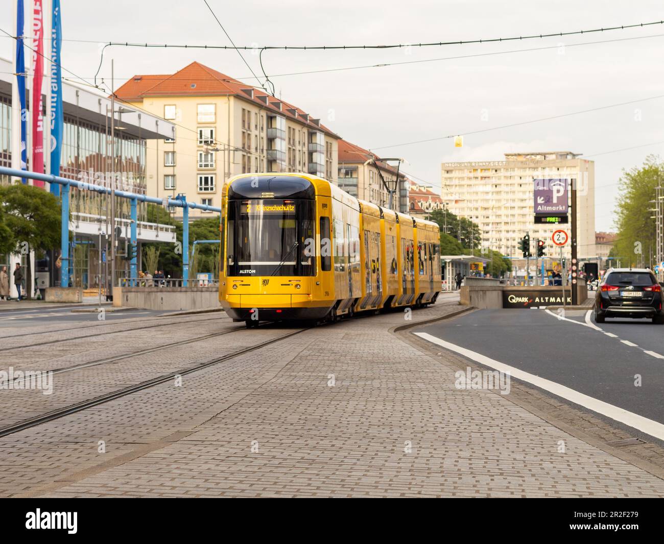 New light rail vehicle NGT DX DD made by Alstom company. Tram heading ...