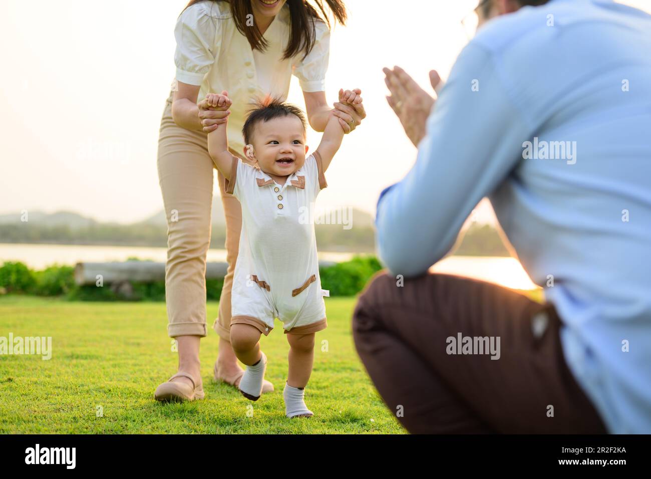 Family enjoying with outdoor activities travel together on vacation ...