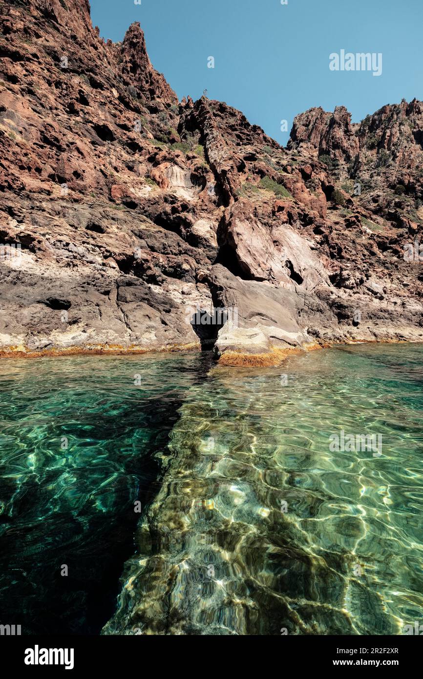 The fascinating, rugged volcanic rock in the Scandola Nature Reserve ...