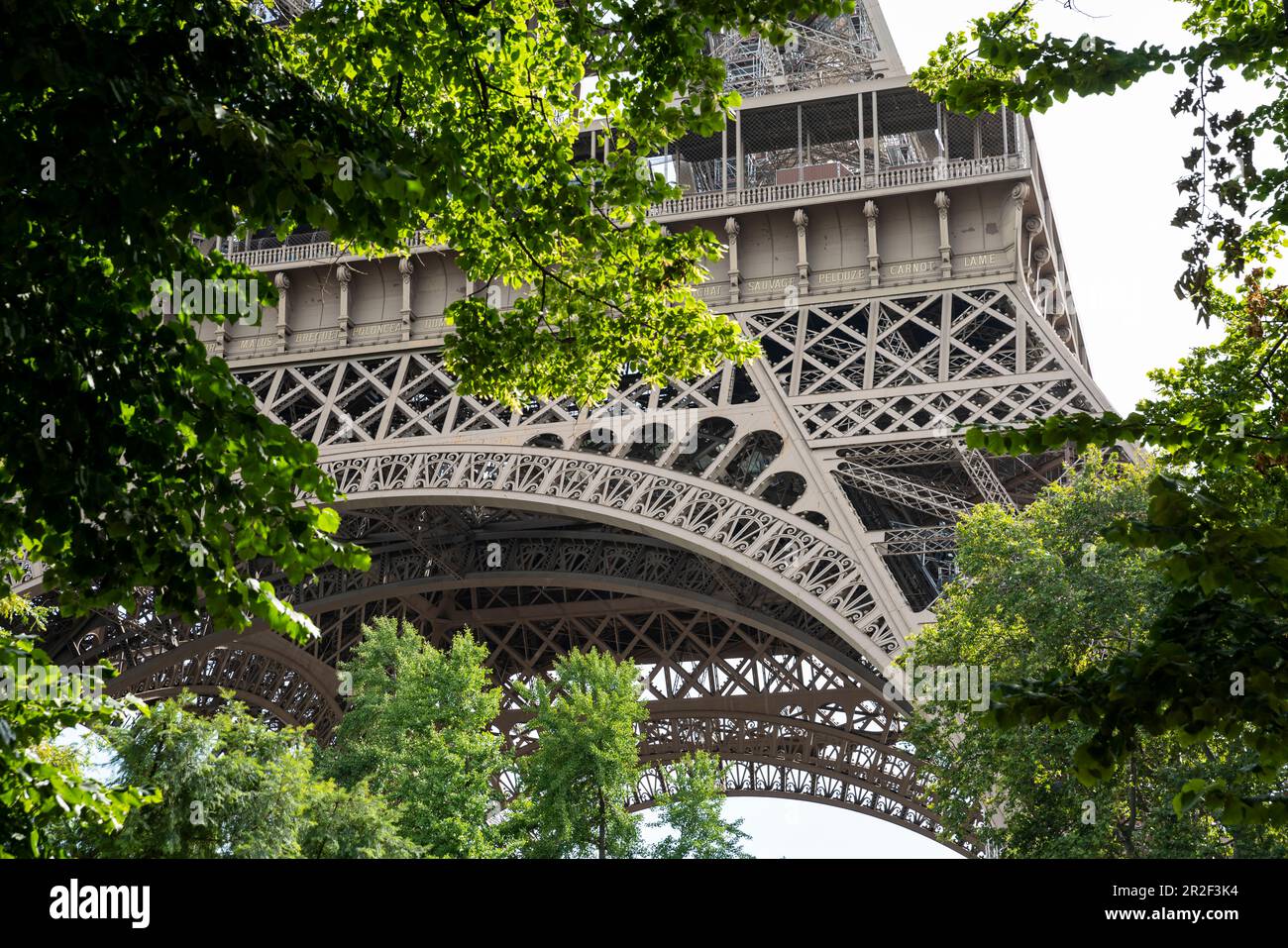 Detail of the steel structure from the Eiffel Tower framed by green ...
