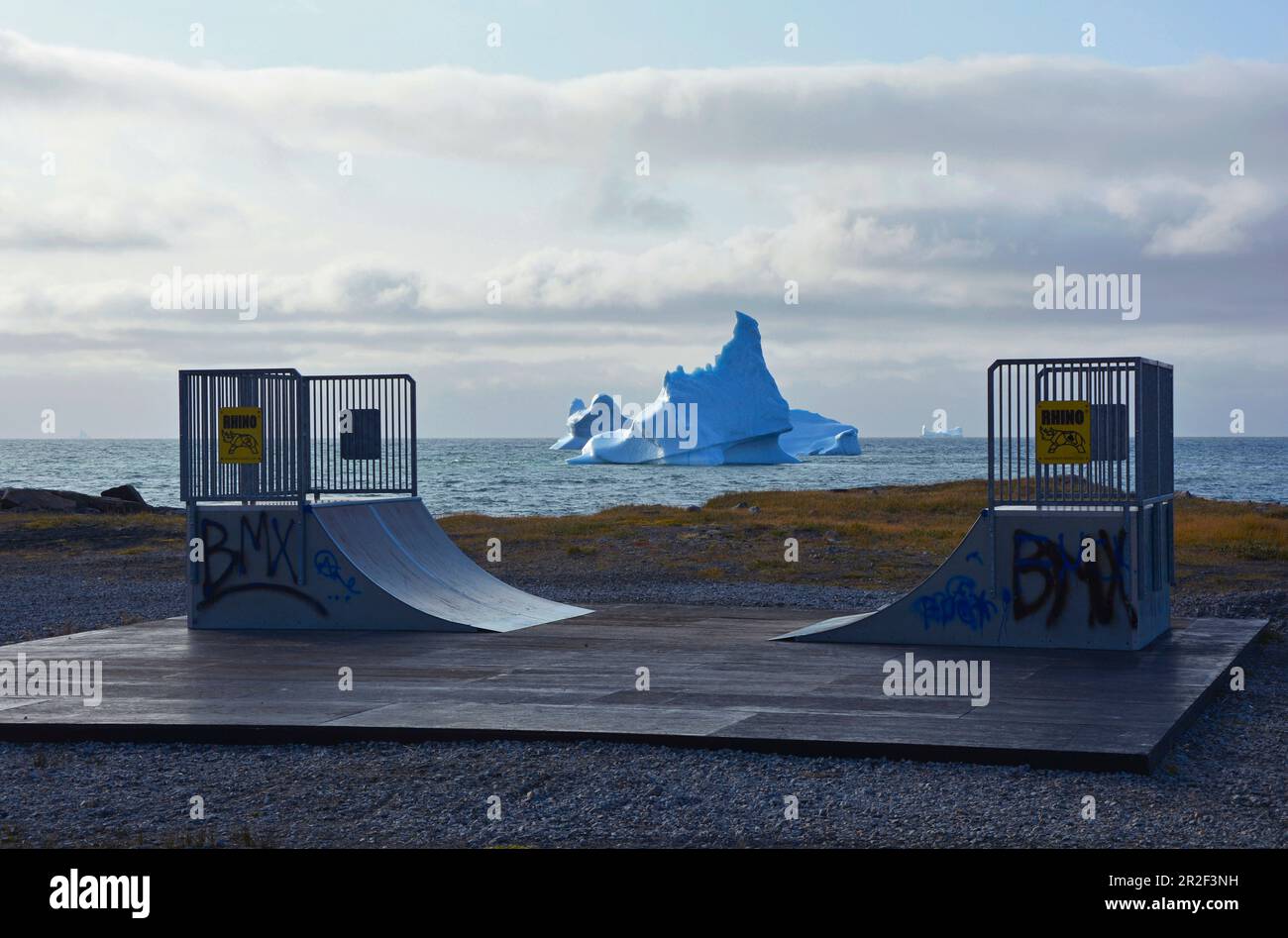Skater ramp in Qeqertarsuaq on Disko Island, West Greenland; floating ...