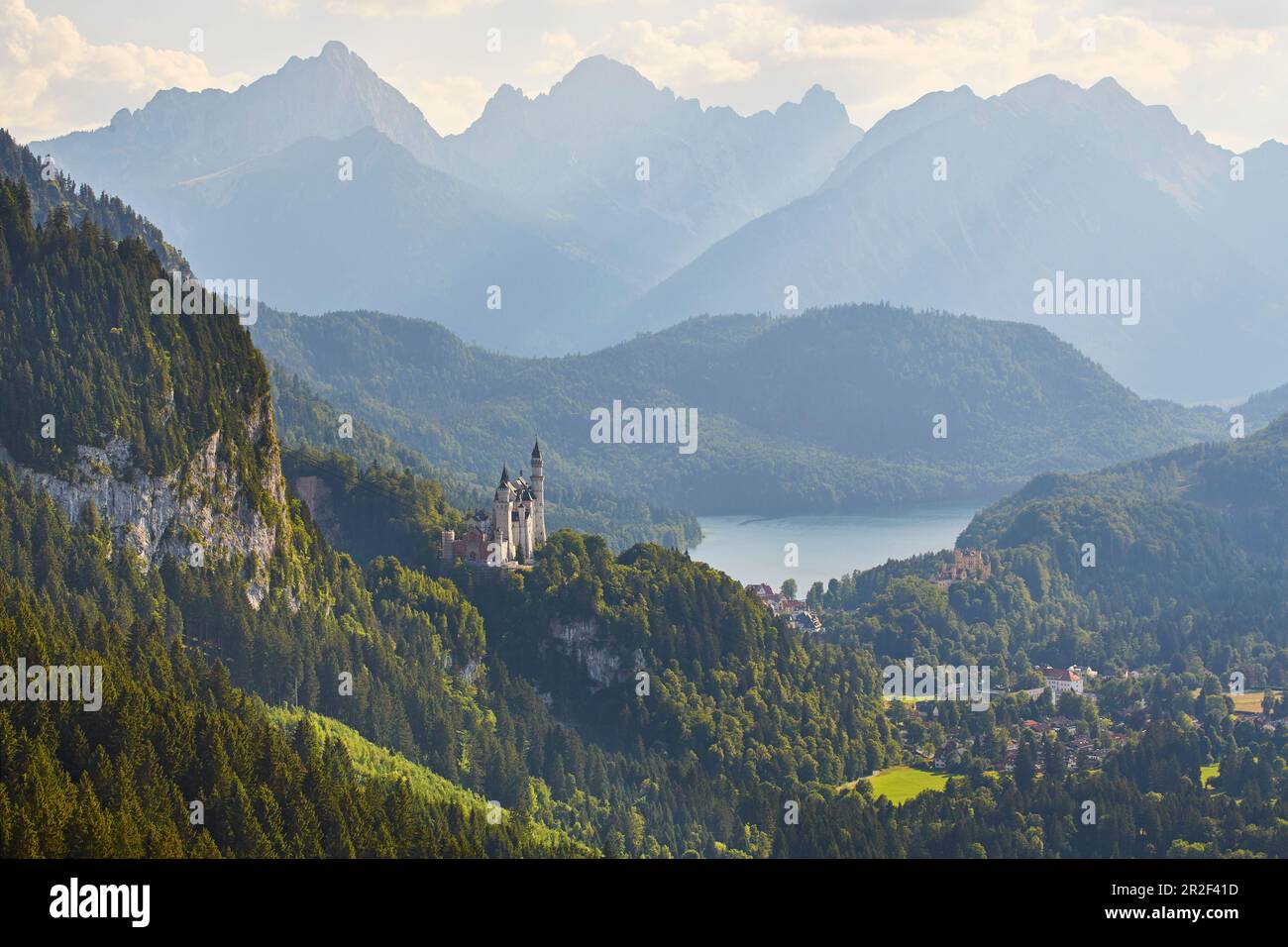 View of Neuschwanstein Castle, Hohenschwangau Castle, Alpsee, Schwangau ...