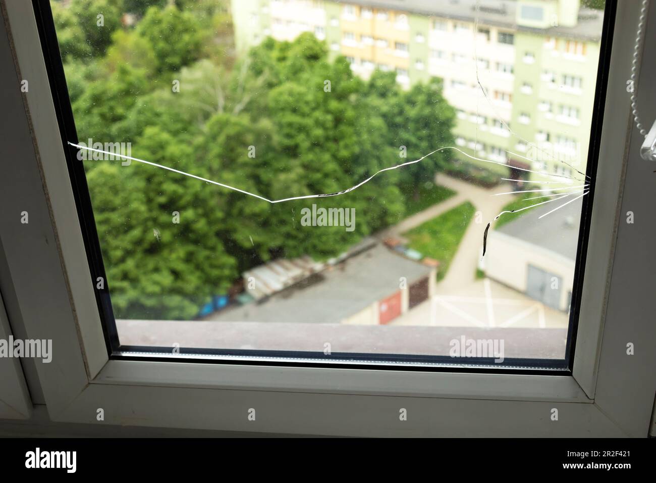 Crack, Broken Glass In A Double-glazed Window Due To Manufacturing ...