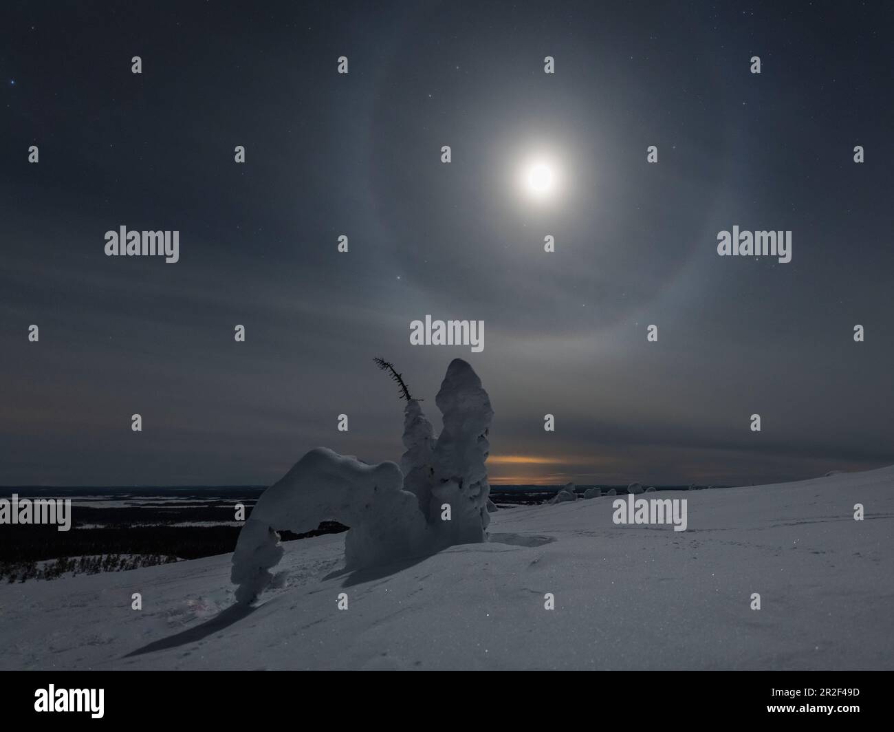 Full moon night on the hill in Pyhä-Luosto National Park, Finland Stock ...