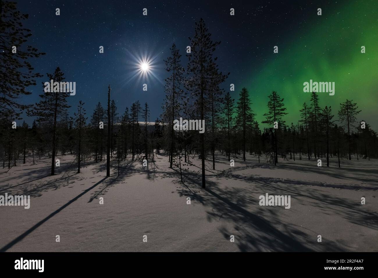 Northern lights and full moon in Finnish Lapland Stock Photo - Alamy