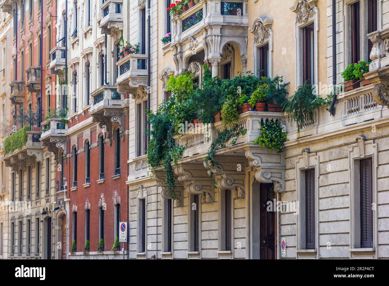 Beautiful facades of houses, Milan, Italy Stock Photo - Alamy
