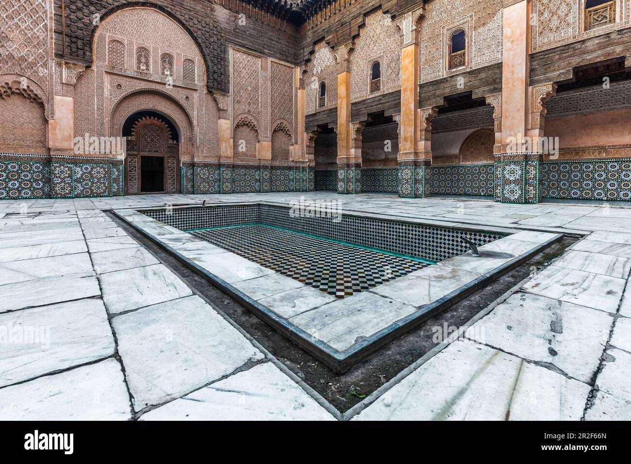 The courtyard of the Medersa Ben Youssef in Marrakech, Morocco Stock ...
