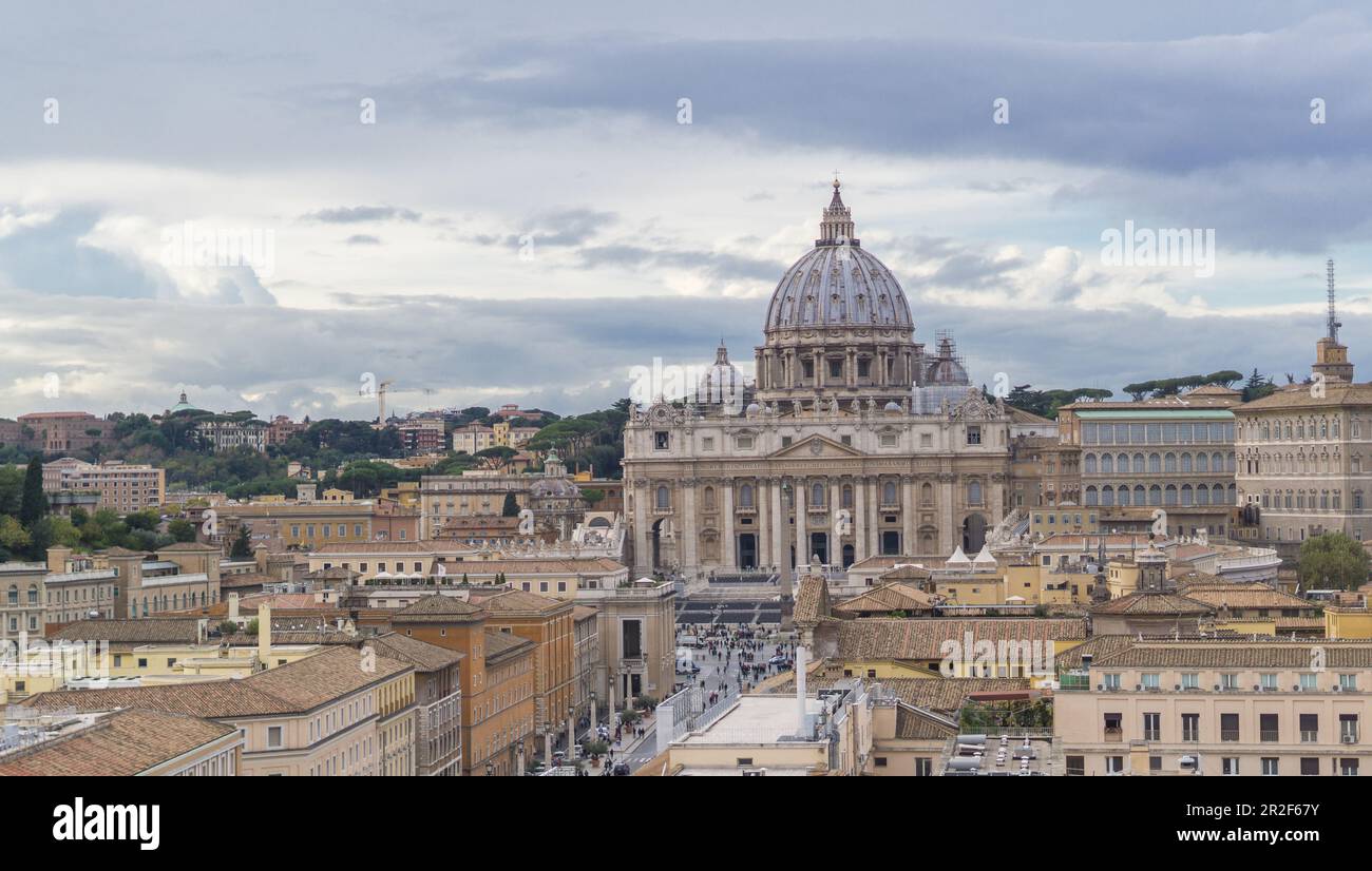 View from the roof of Castel Sant'Angelo to St. Peter's Basilica in the ...