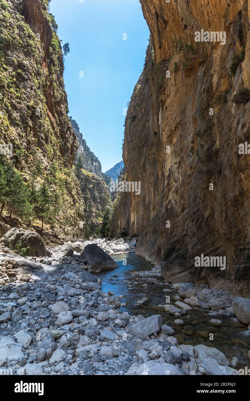 Imposing rock faces on hike in Samaria Gorge, West Crete, Greece Stock ...