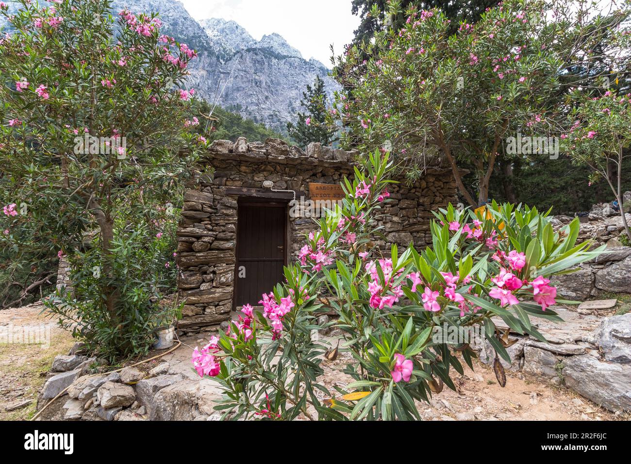 First resting place with stone chapel on Samaria Gorge hike, West Crete ...