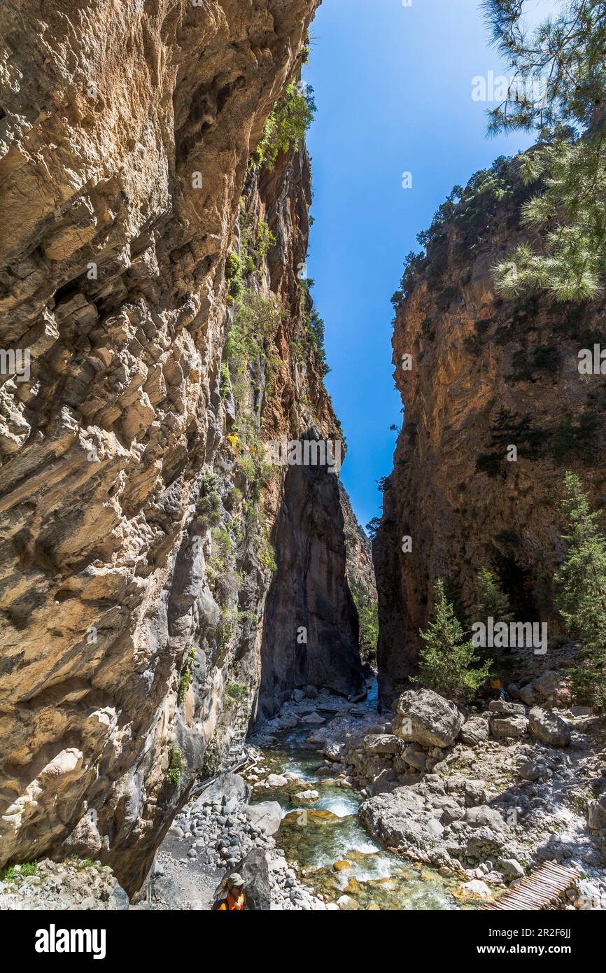 Clear river between rock walls in Samaria Gorge, West Crete, Greece ...