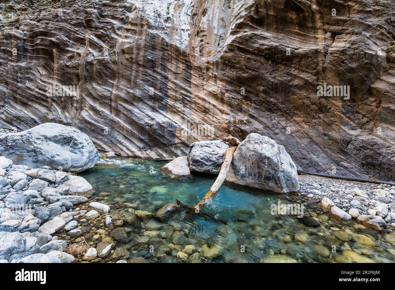 Clear river between rock walls in Samaria Gorge, West Crete, Greece ...