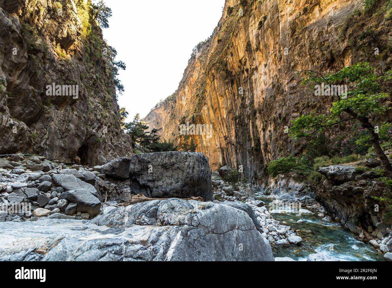 Clear river between rock walls in Samaria Gorge, West Crete, Greece ...