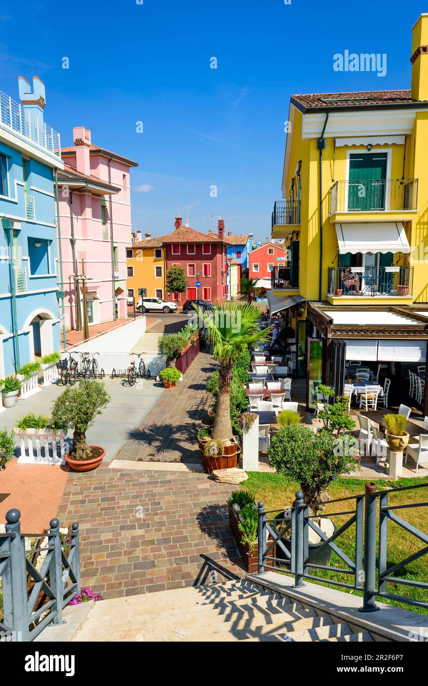 Colorful house facades in Caorle, Veneto, Italy Stock Photo - Alamy