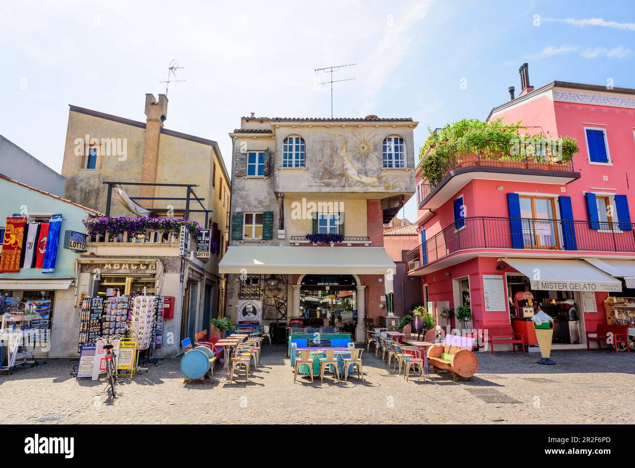 Colorful house facades in Caorle, Veneto, Italy Stock Photo - Alamy