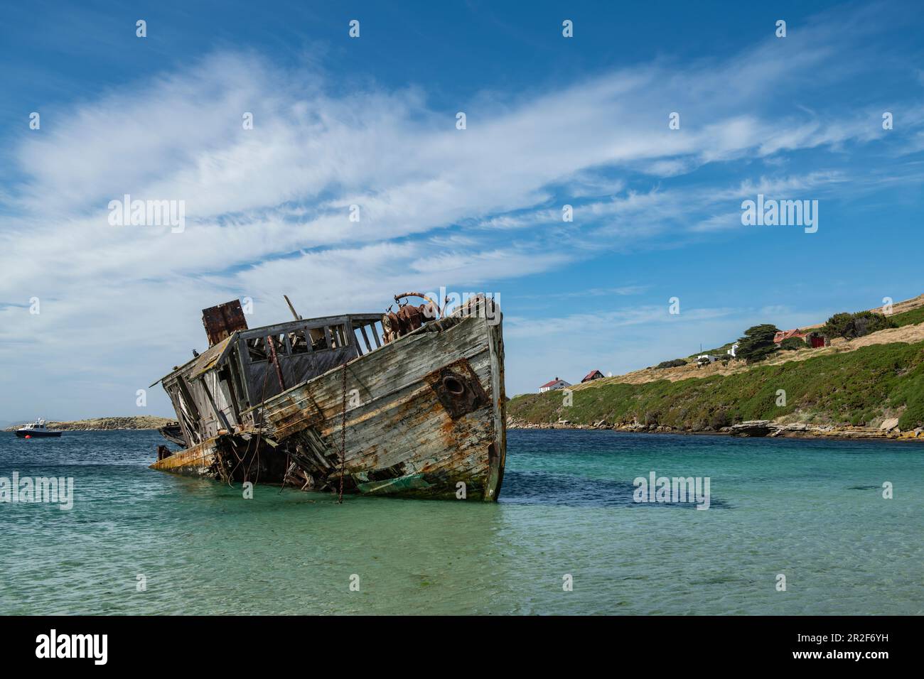 A seal hunt ship is permanently on the ground and rots in the bay ...