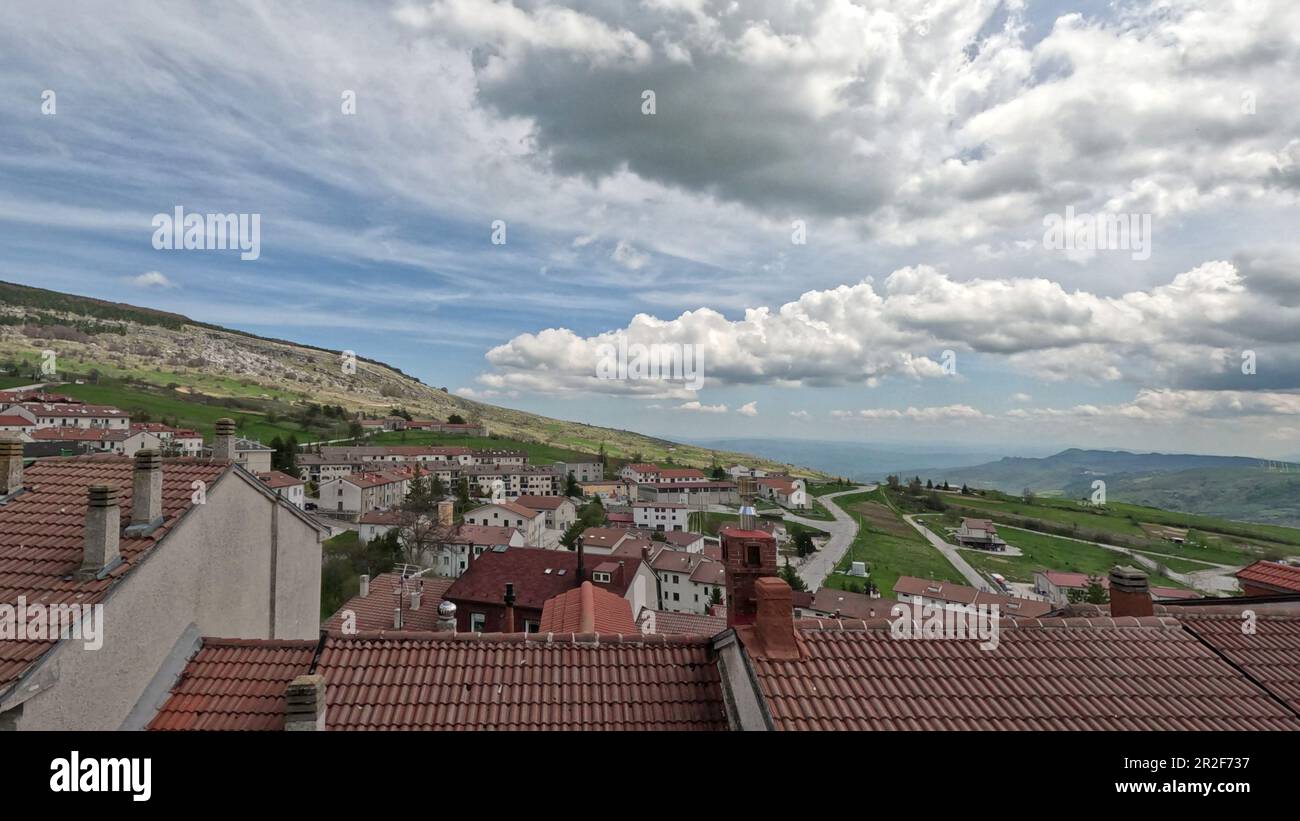 View of the landscape around Capracotta, a small town in the mountains ...
