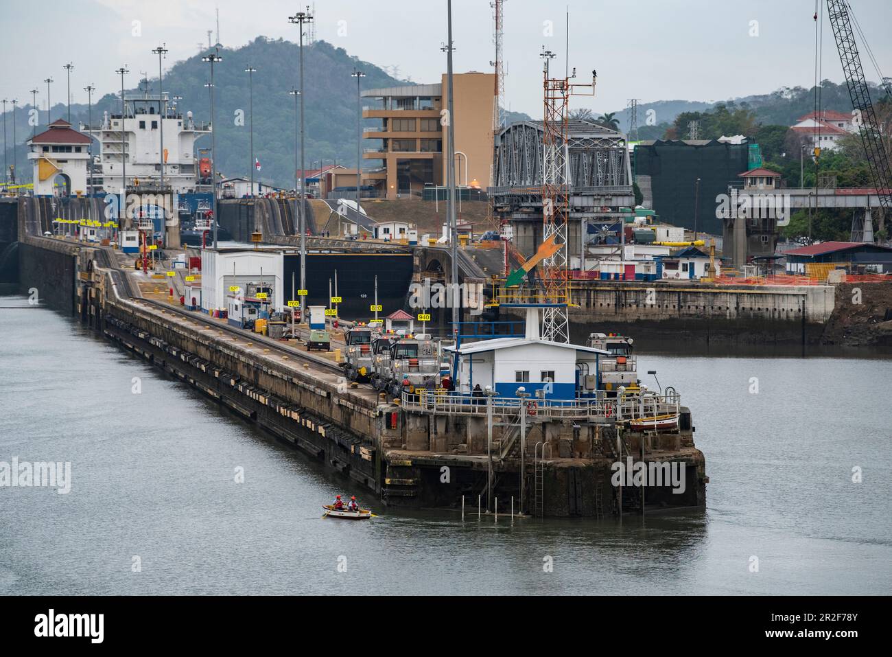 Approaching the Miraflores Locks of the Panama Canal with the spectator ...