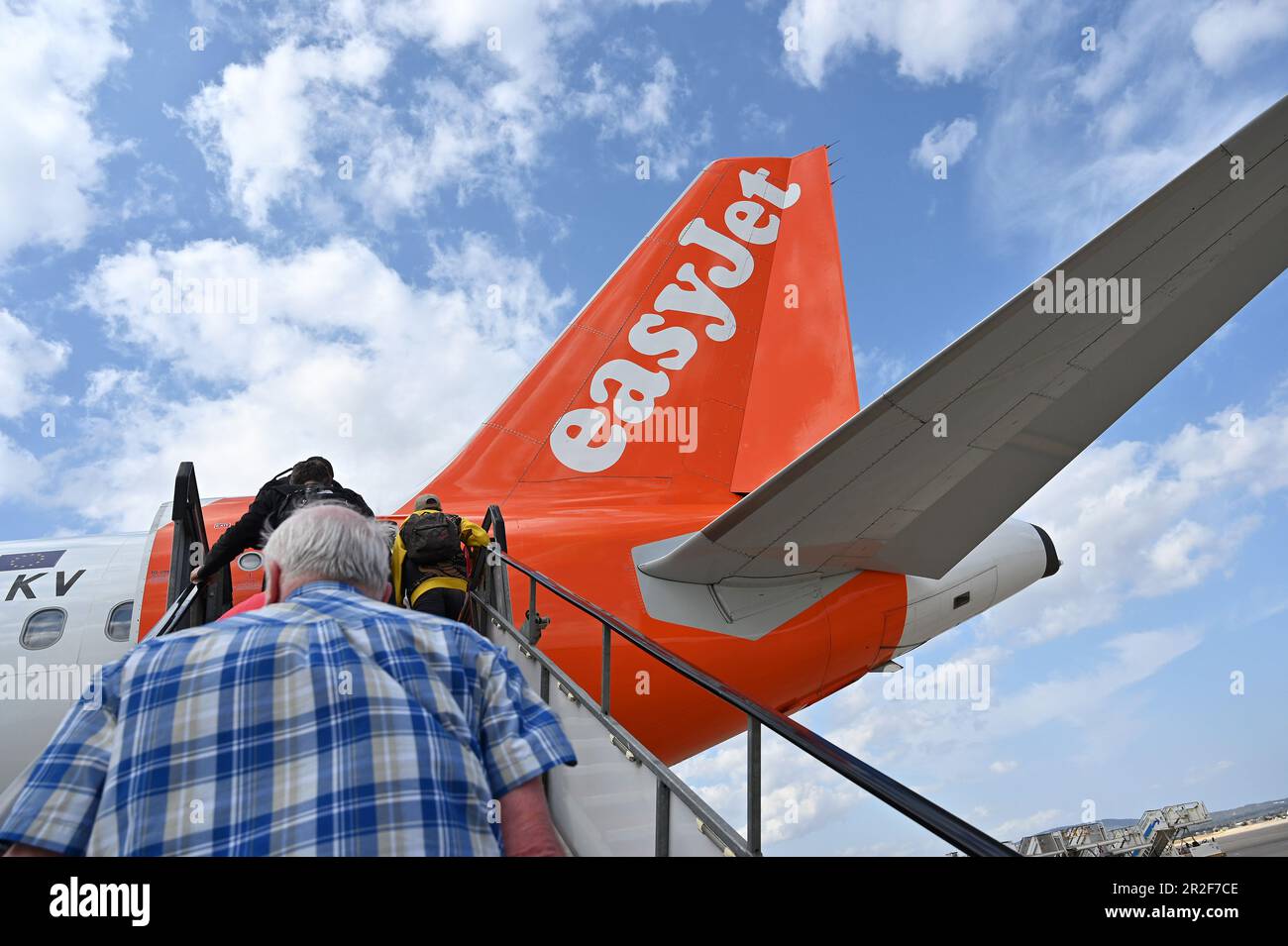 Passengers board an EasyJet flight at Parma Majorca. May 2023 Stock ...