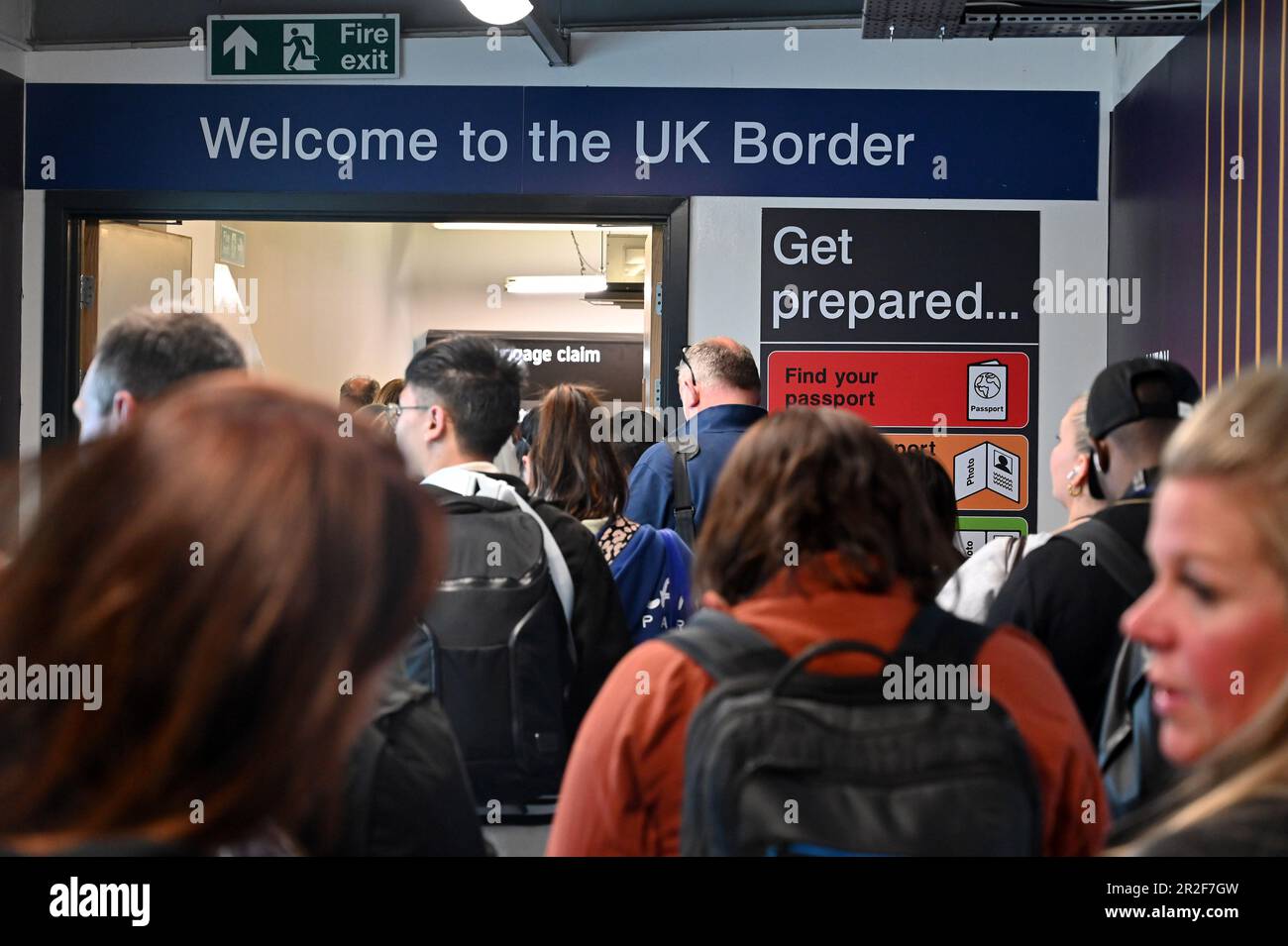 Welcome to the UK Boarder sign as passengers arrive back in the UK at ...