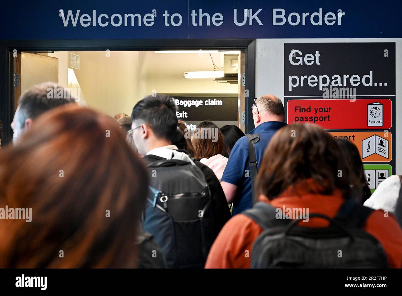Welcome to the UK Boarder sign as passengers arrive back in the UK at ...