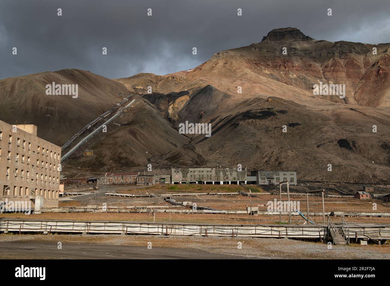 View of dilapidated buildings and decaying infrastructure in the former ...