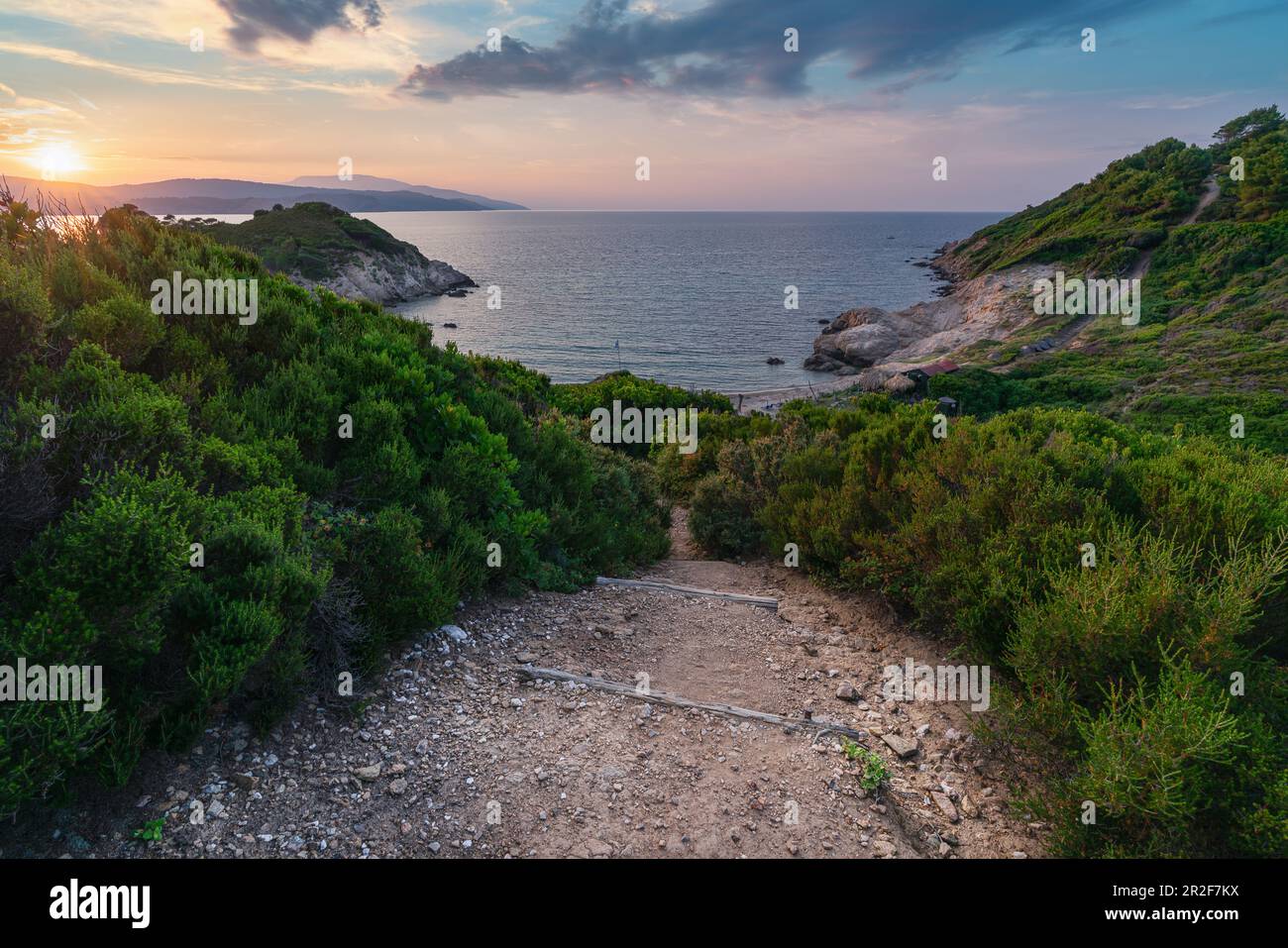 Sunset at Krifi Ammon Beach on Skiathos Island, Greece Stock Photo - Alamy