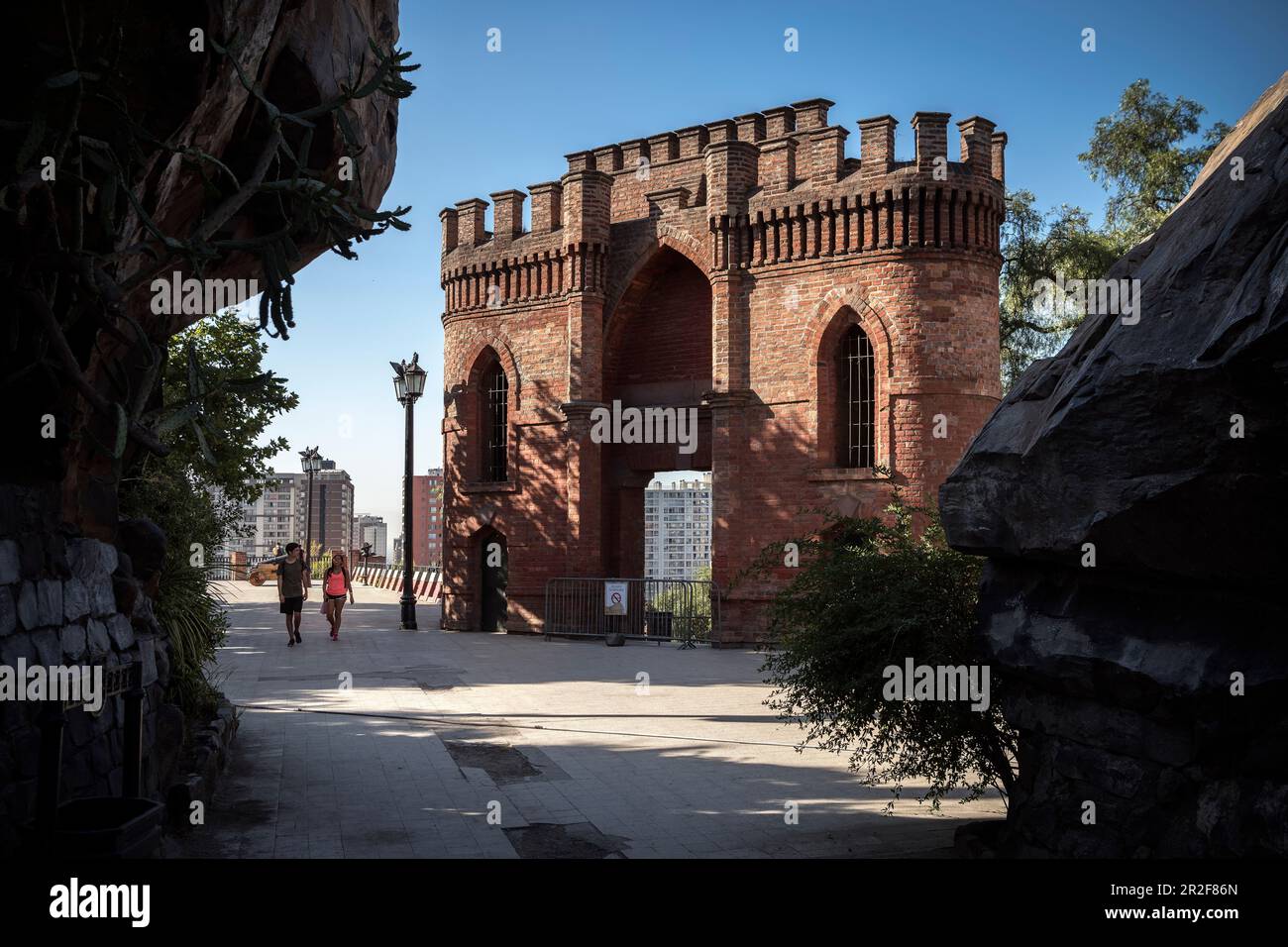 Remains of the castle in Santa Lucia Park, capital Santiago de Chile ...