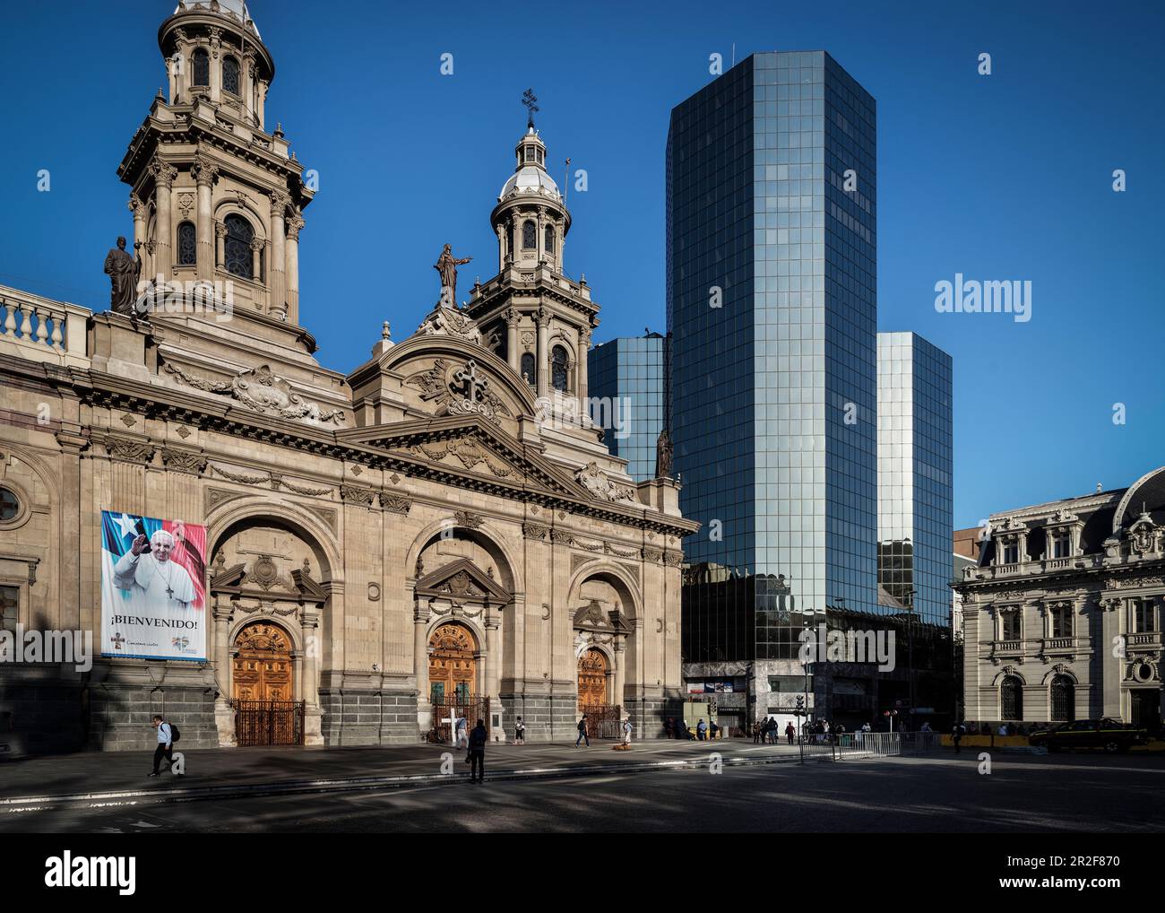 View of the cathedral and office towers, Plaza de Armas, capital city ...