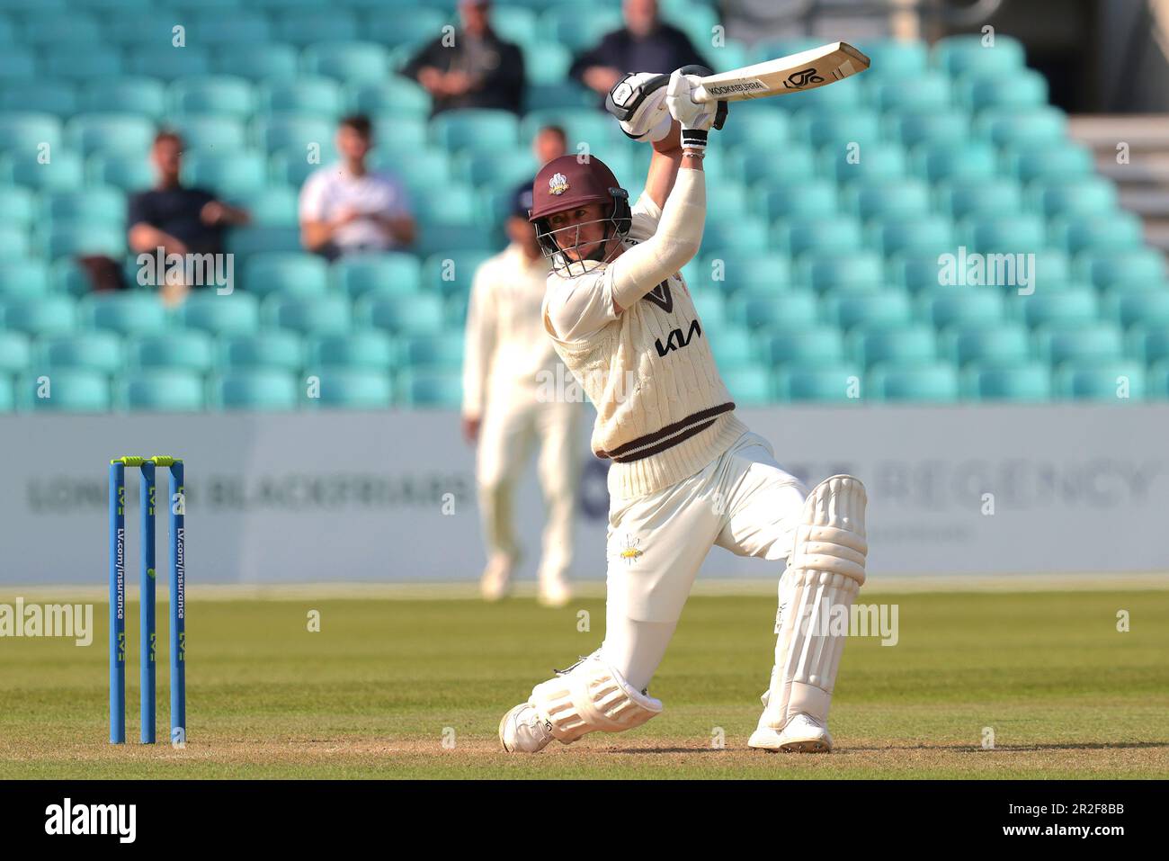 19 May, 2023. London, UK. Surrey’s Dan Worrall batting as Surrey take ...