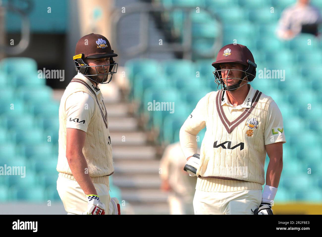 19 May, 2023. London, UK. Surrey’s Gus Atkinson and Dan Worrall batting ...