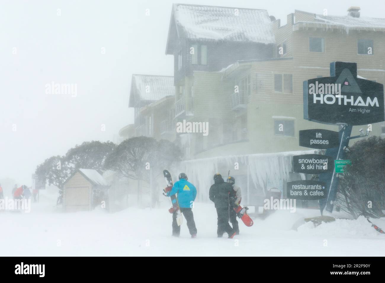 Snow storm in Mt. Hotham ski village, Victoria, Australia Stock Photo ...