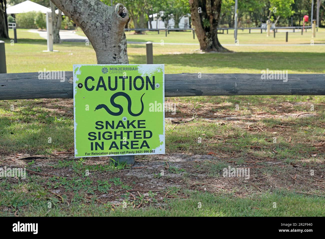 sign warning of snakes North Stradbroke Island, Queensland, Australia ...