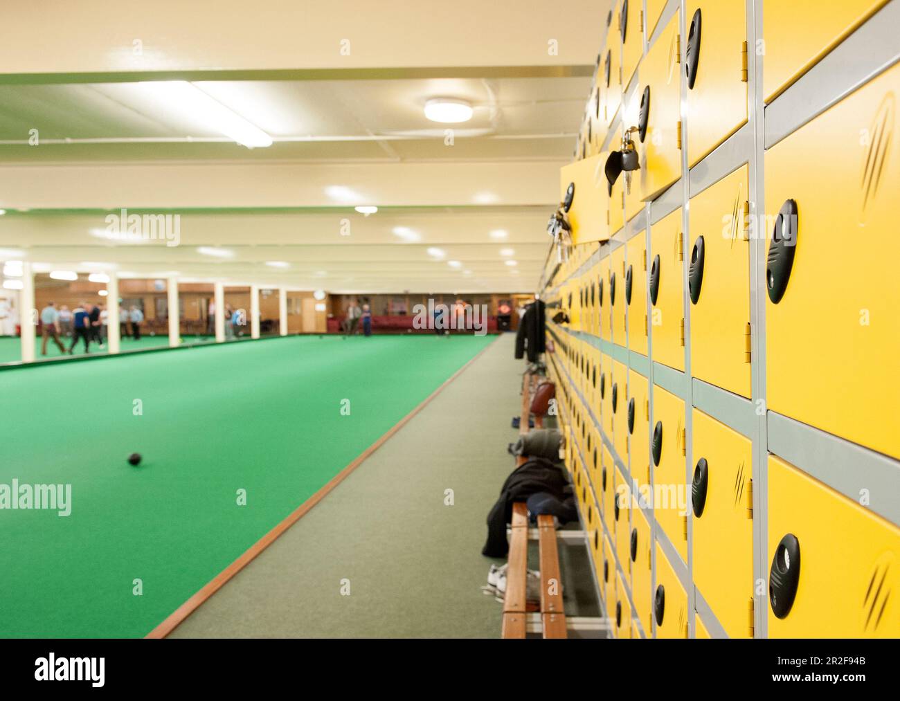 Lockers beside the green at the Ayr Indoor lawn bowling Green in ...