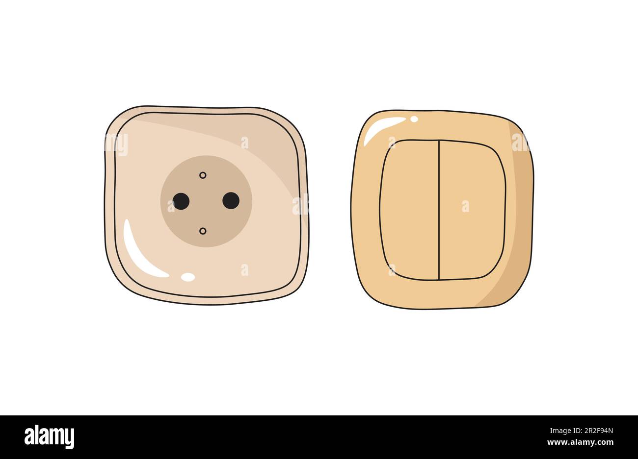 Socket and light switch on wall flat cartoon style illustration ...