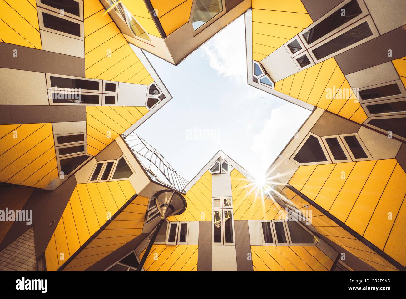 Cube houses by architect Piet Blom in sunshine and blue sky, Overblaak ...
