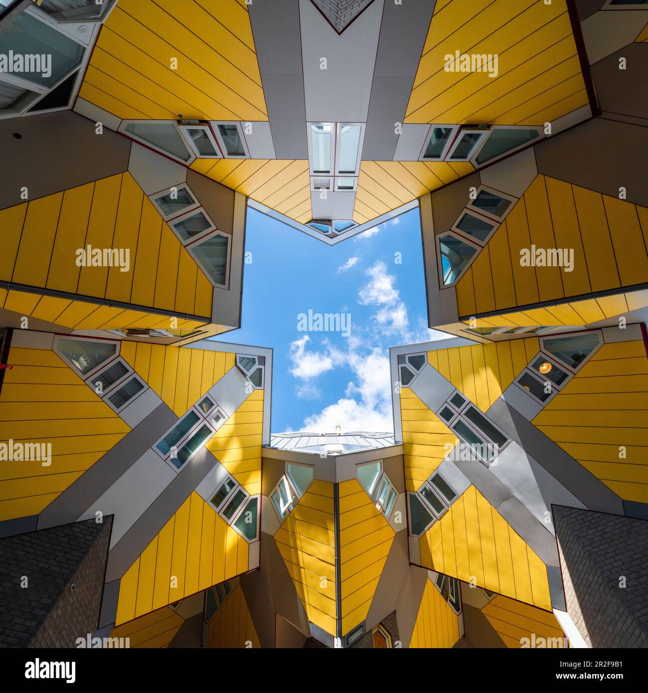 Cube houses by architect Piet Blom in sunshine and blue sky, Overblaak ...