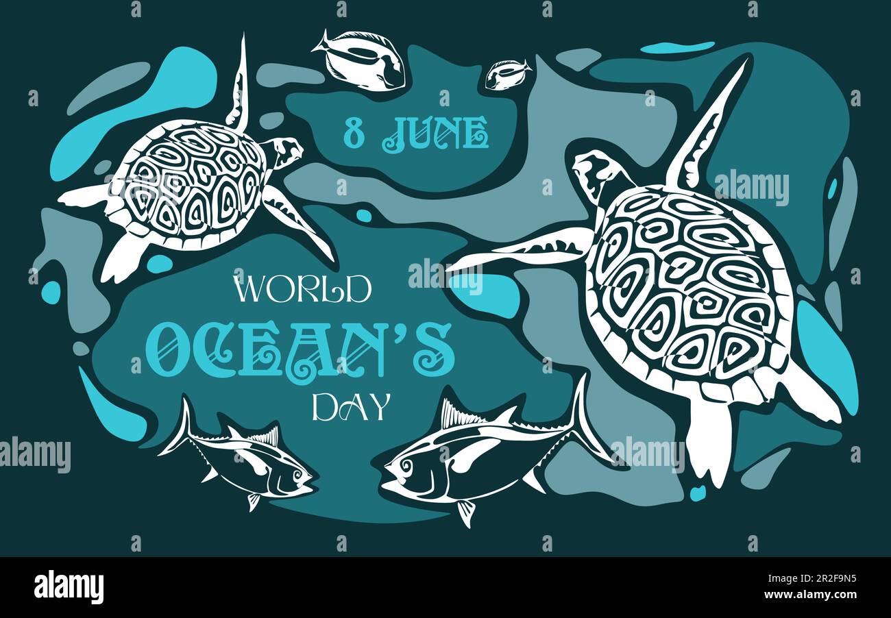 World Ocean's Day, marine life day, Earth day conceptual vector design ...