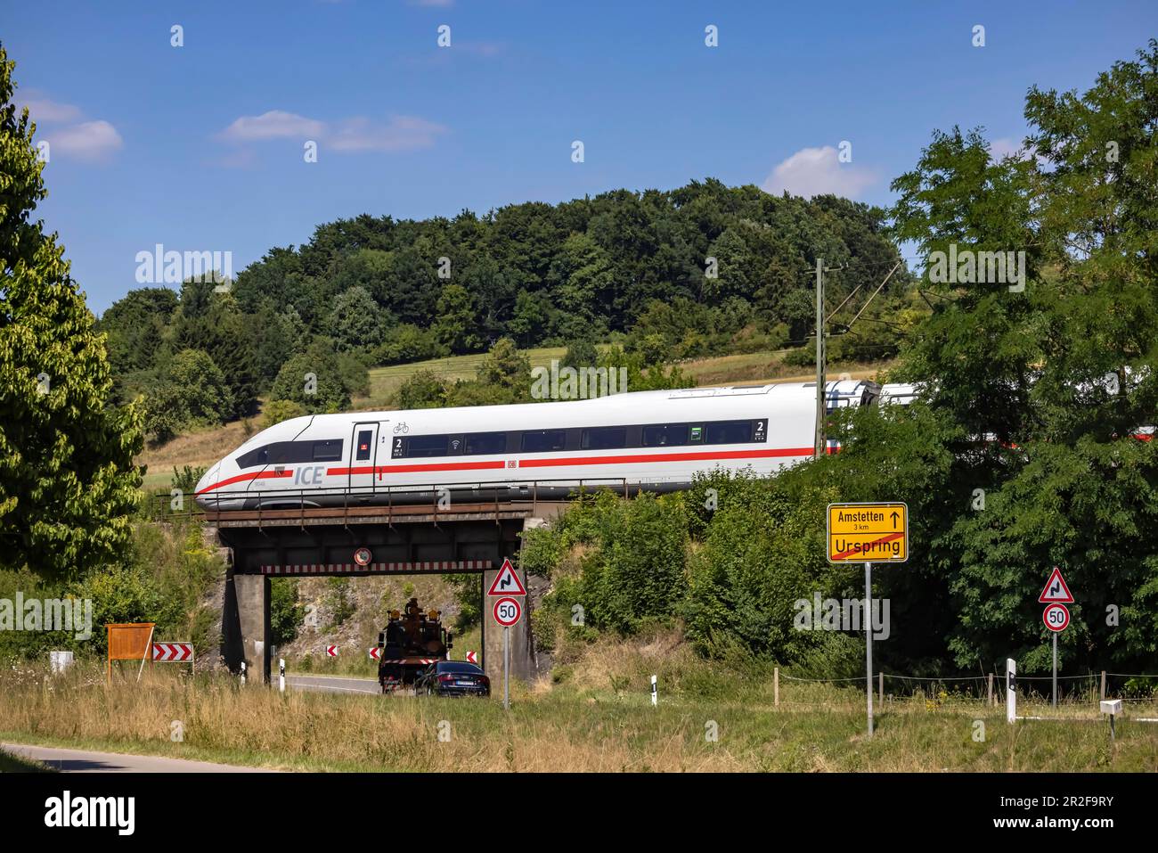 InterCityExpress ICE of Deutsche Bahn AG on the way on the Filstallinie ...