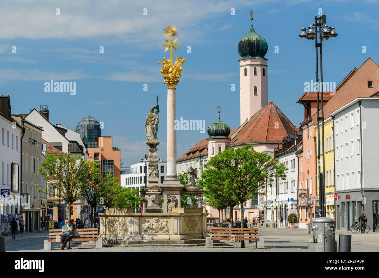 Town square with former Jesuit church, Straubing, Danube bike path, Lower Bavaria, Bavaria ...