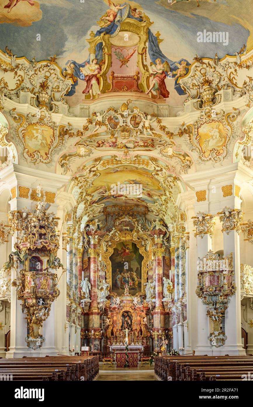 Altar and vaulted ceiling of the Wieskirche, Wieskirche, Pfaffenwinkel ...