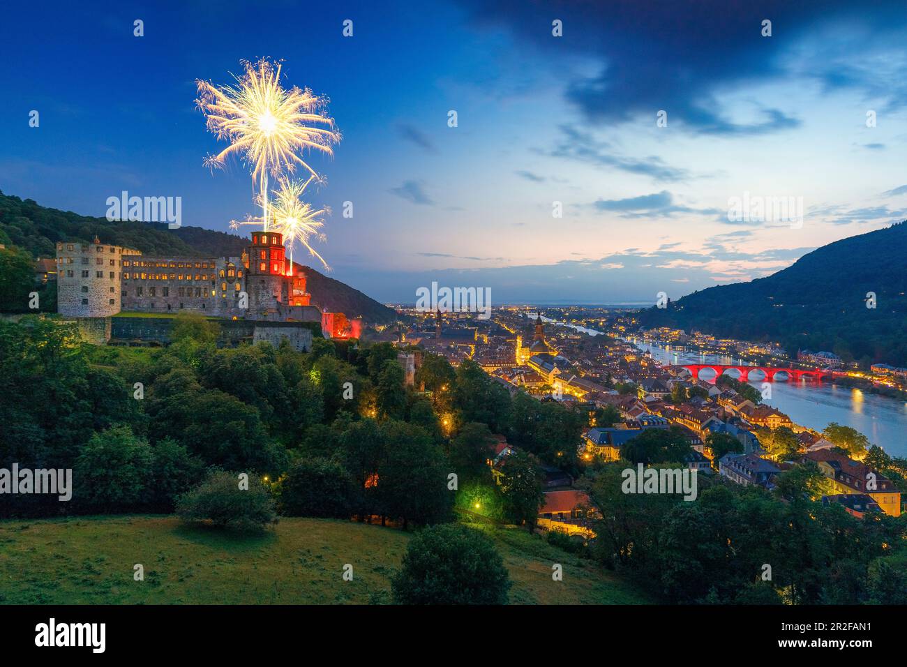 Heidelberg Castle with old town with castle lighting, view from ...
