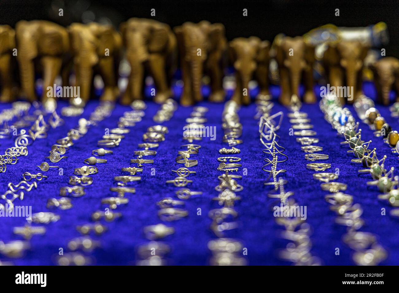 Silver jewelry on small night market with local food, Inle Lake, Heho ...