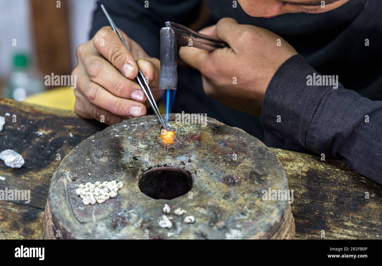 Silver production in silversmiths on Inle Lake, Heho, Myanmar Stock ...