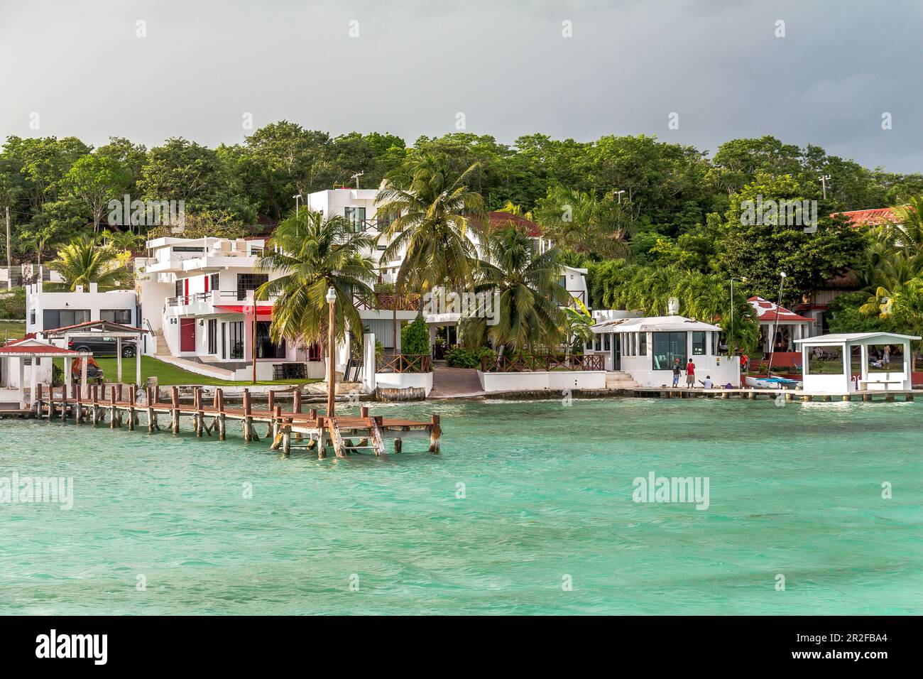 View of shore of the lagoon of 7 colors in Bacalar, Quintana Roo ...