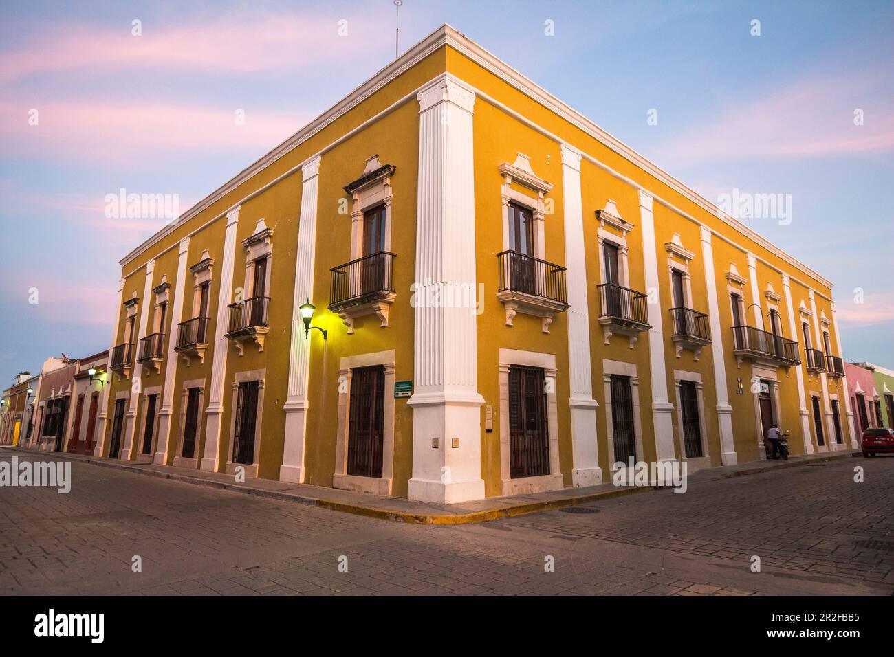 Restored colorful colonial style buildings in the streets of Campeche ...