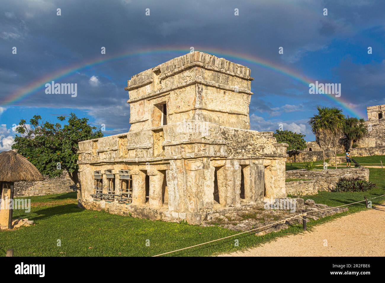 Rainbow over ancient Mayan building, Tulum Ruins, Quintana Roo, Yucatan ...