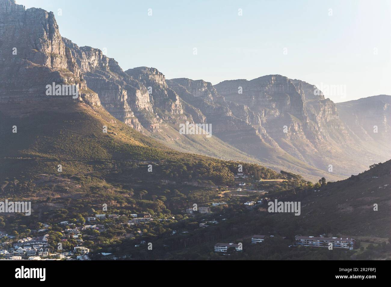 View from Signal Hill viewpoint over mountain range in Cape Town in the ...